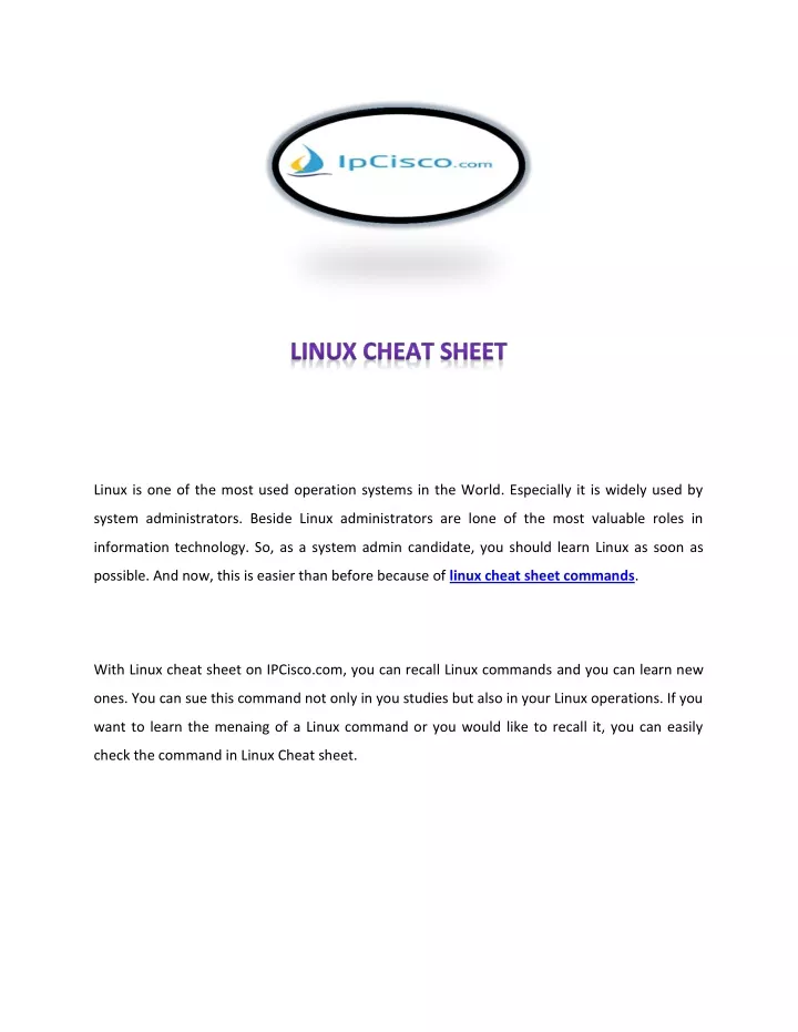 Ppt Linux Commands Cheat Sheet Ls Cd Dif Route Ping Chmod Ipcisco Powerpoint