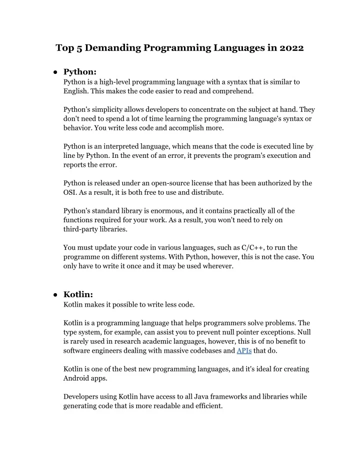 PPT - Top Demanding Programming Languages in 2022 PowerPoint ...