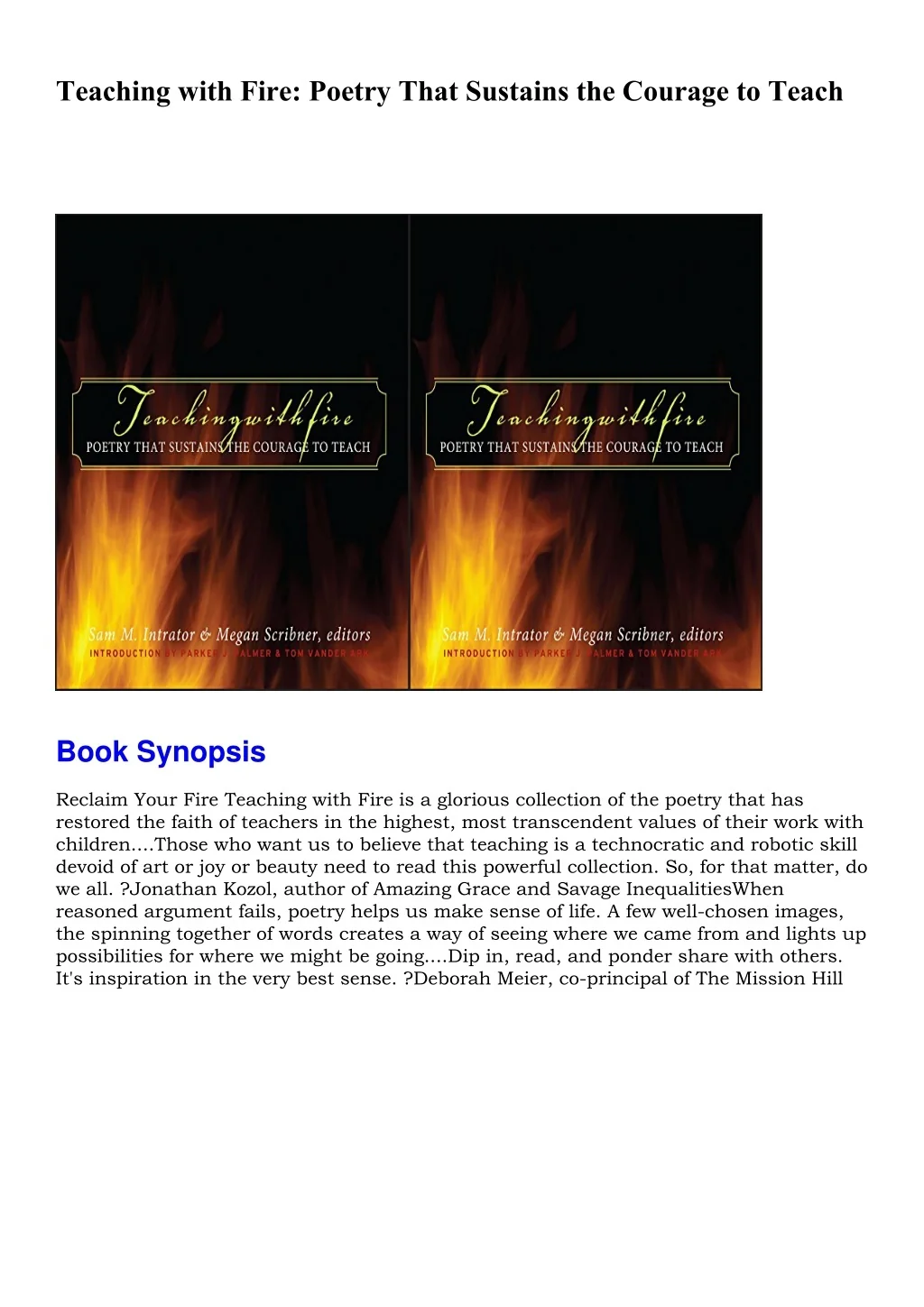 PPT - DOWNLOAD Teaching with Fire Poetry That Sustains the Courage to ...