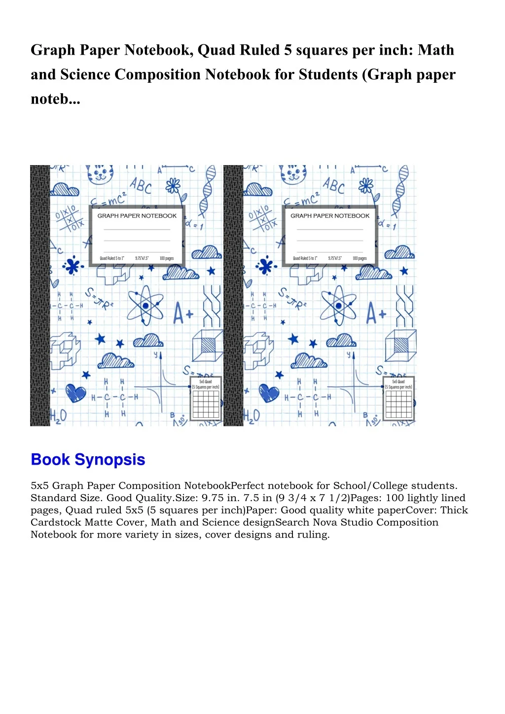 PPT - READ Graph Paper Notebook Quad Ruled 5 squares per inch Math and ...