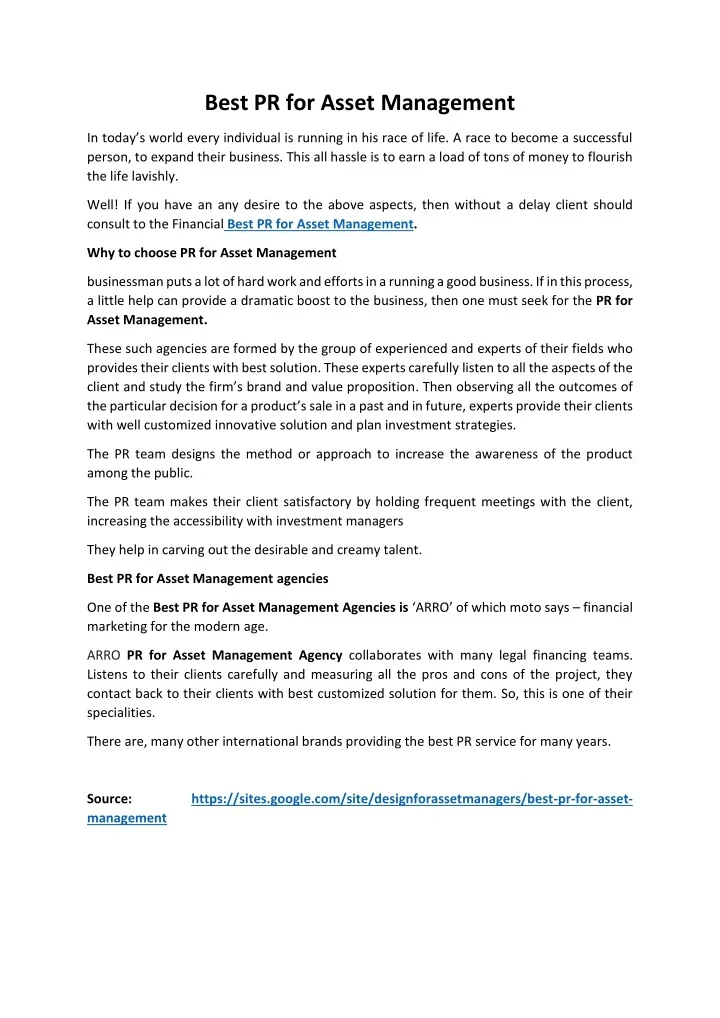 PPT - Best PR for Asset Management PowerPoint Presentation, free ...
