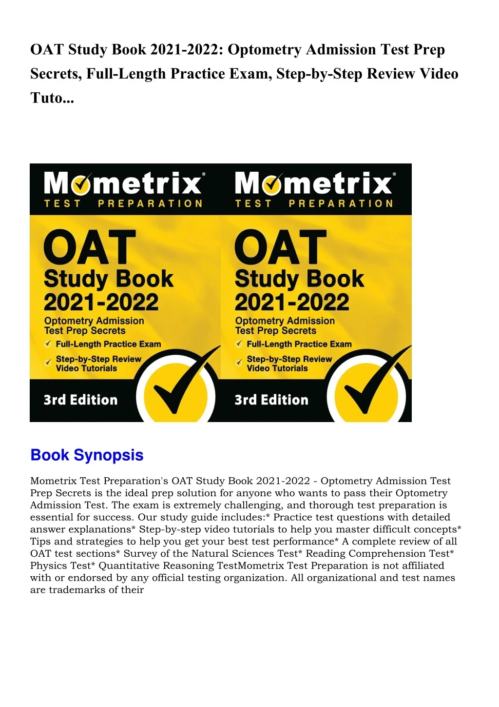 PPT - EPUB OAT Study Book 2021 2022 Optometry Admission Test Prep ...