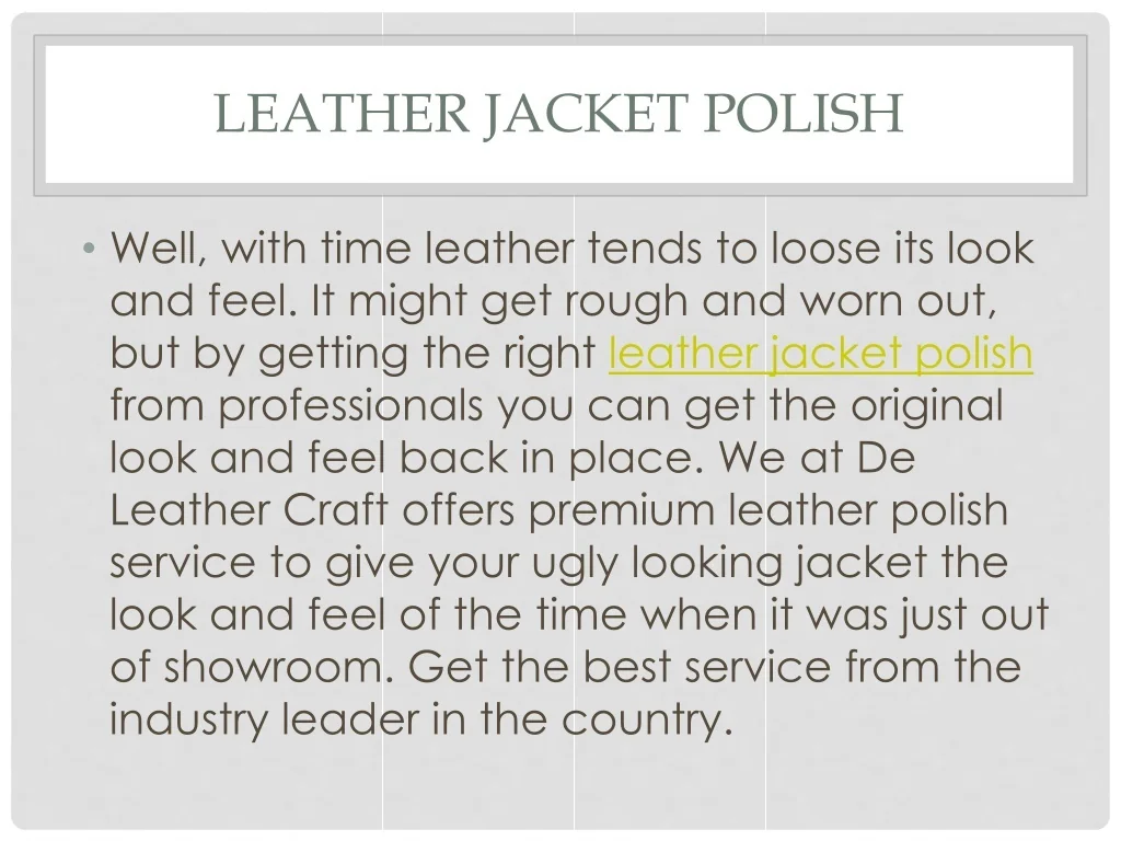 PPT - Leather Jacket Polish PowerPoint Presentation, free download - ID ...