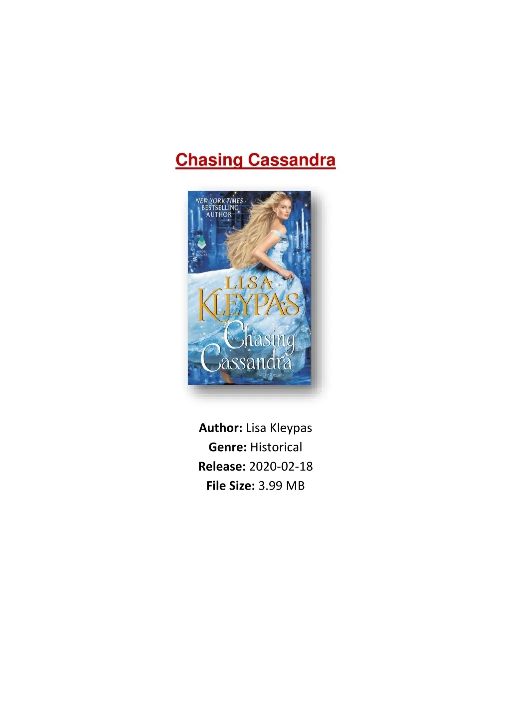 PPT - [PDF] Free Download Chasing Cassandra By Lisa Kleypas PowerPoint Presentation - ID:10945149