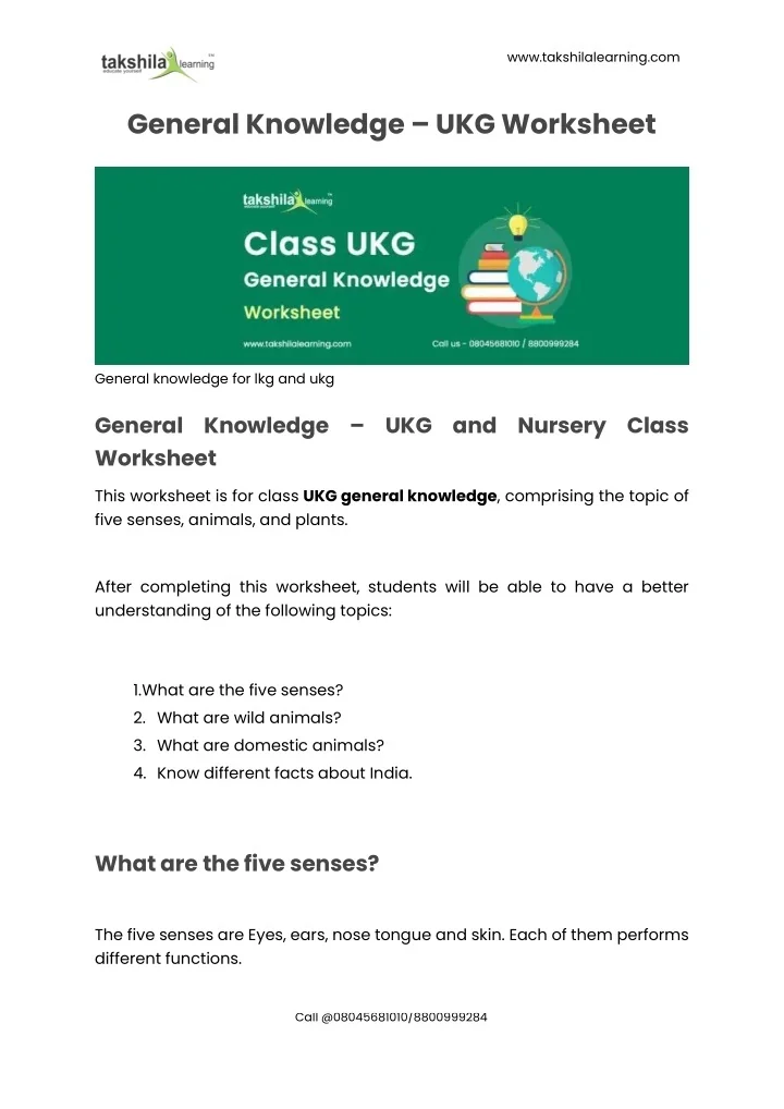 PPT - UKG Worksheet - General Knowledge UKG and Nursery Class Worksheet ...