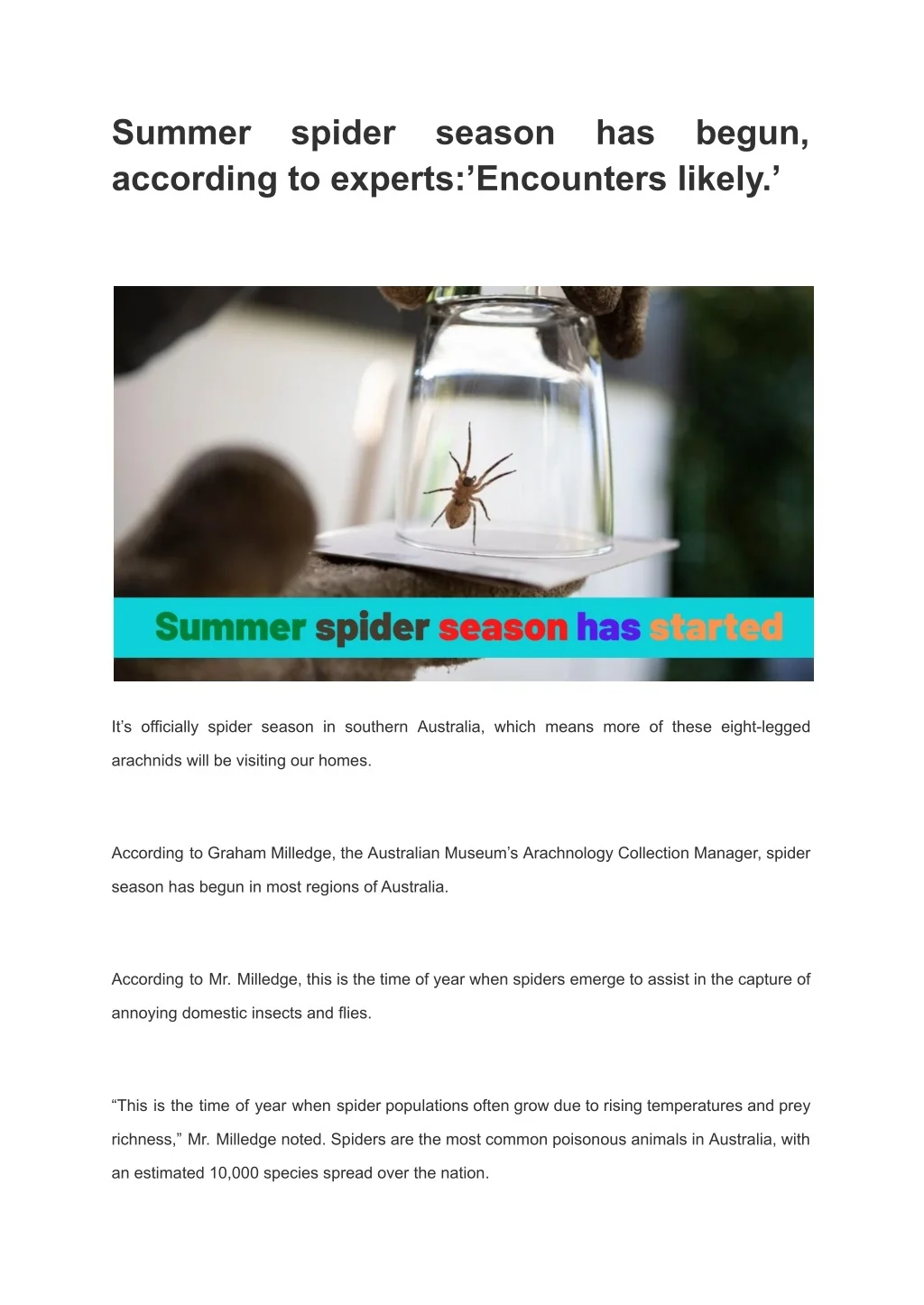 PPT - Summer spider season has begun, according to experts_’Encounters ...