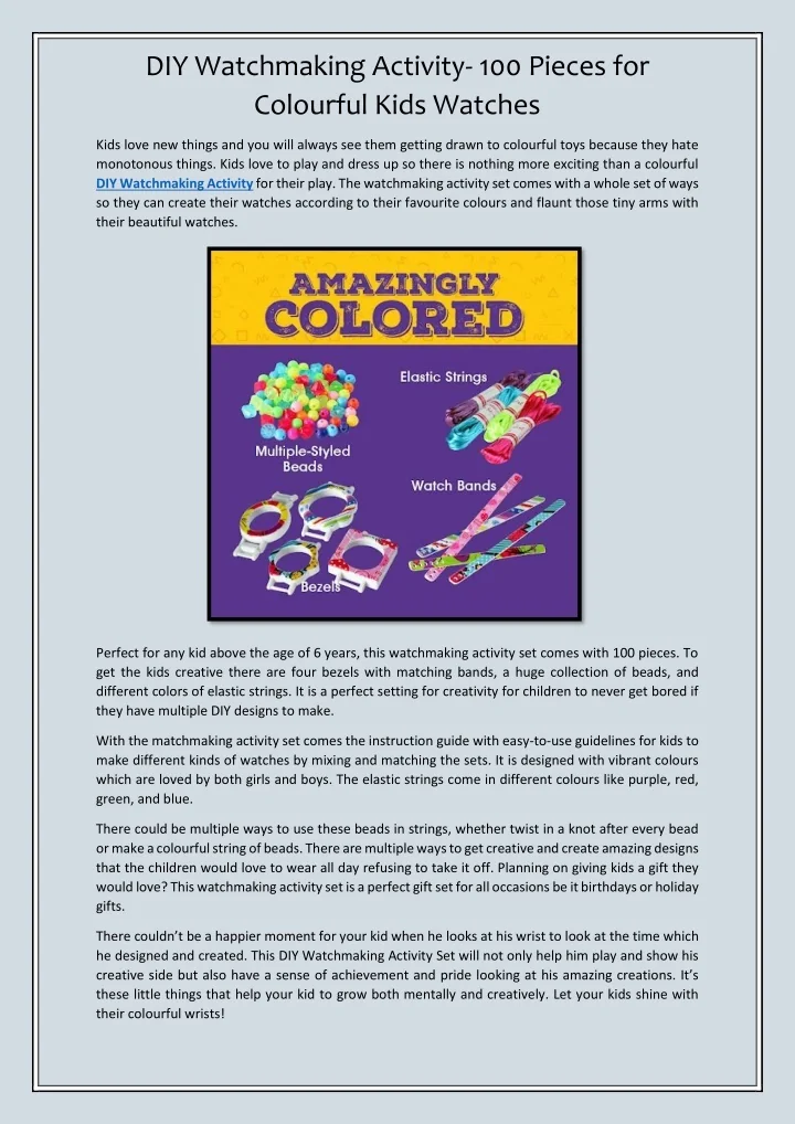 PPT - DIY Watchmaking Activity- 100 Pieces for Colourful Kids Watches ...