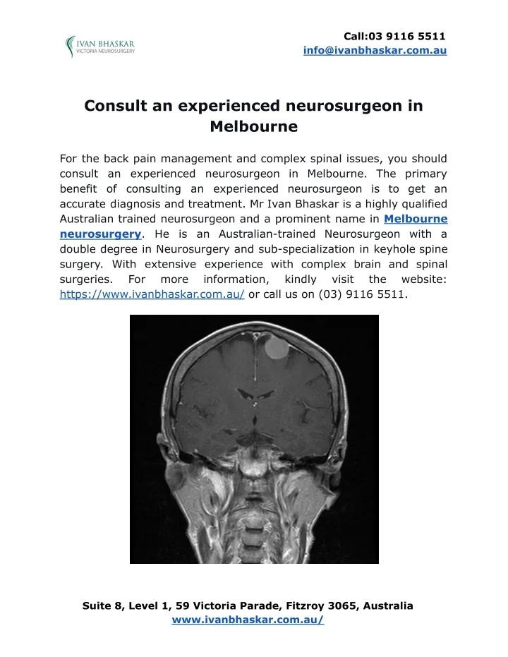 PPT - Consult an experienced neurosurgeon in Melbourne PowerPoint ...