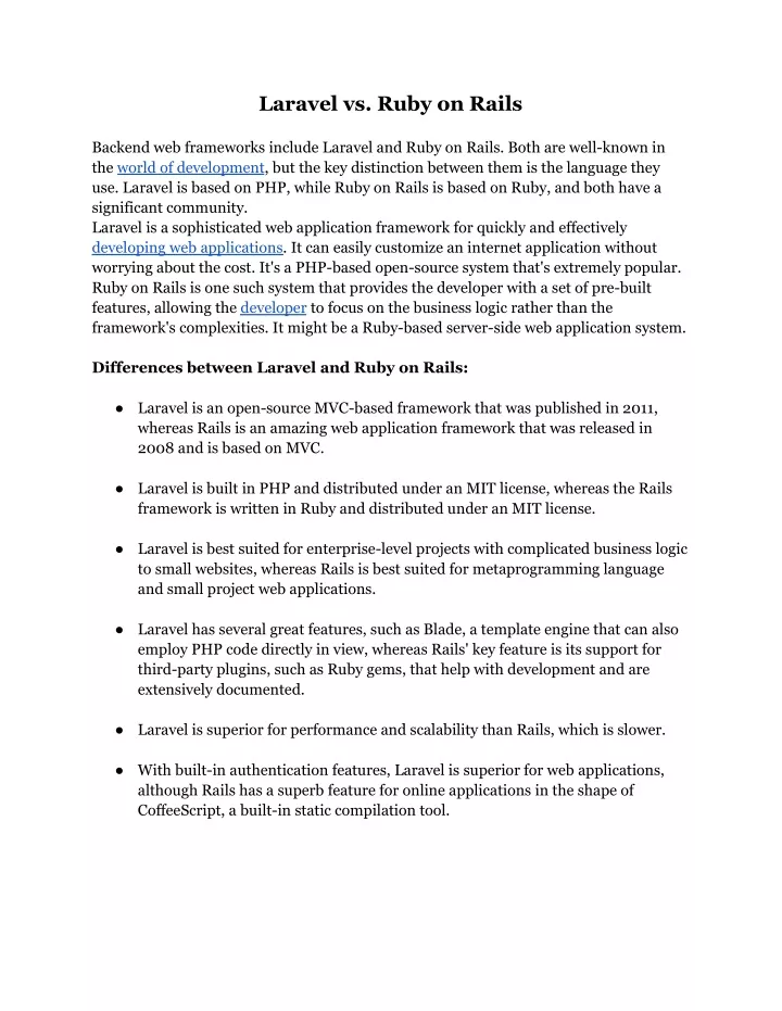 Ppt Laravel Vs Ruby On Rails Powerpoint Presentation Free Download