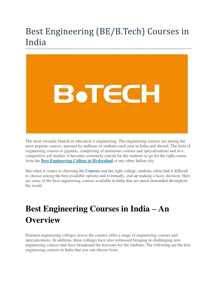 PPT - Best Engineering b.tech courses in India PowerPoint Presentation ...
