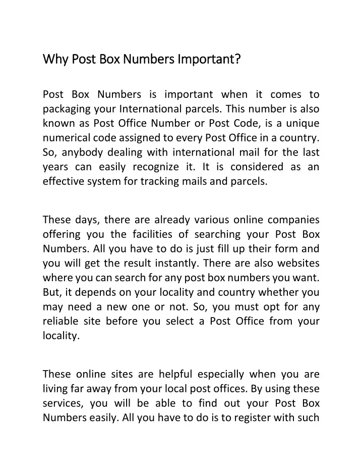PPT - Why Post Box Numbers Important PowerPoint Presentation, free ...