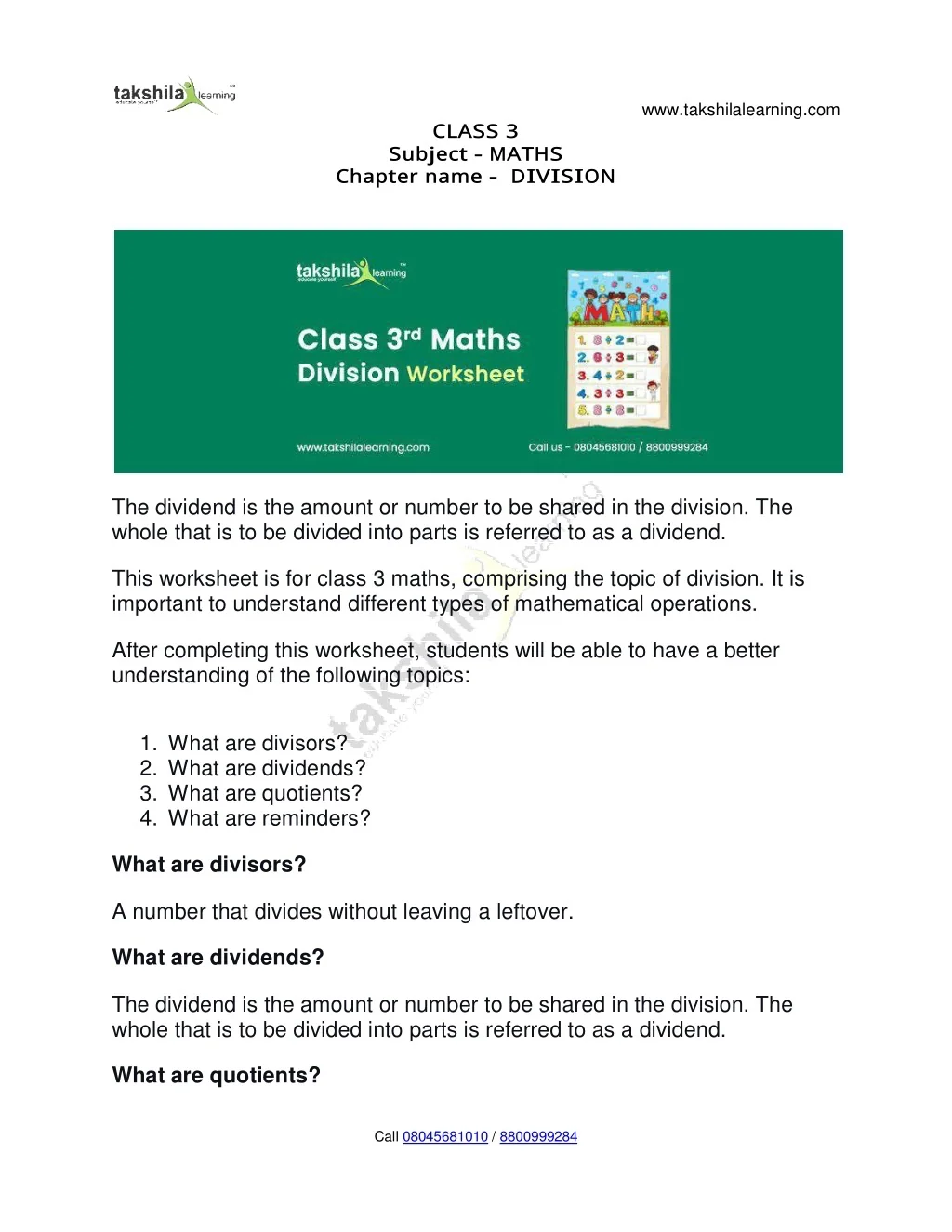 PPT Division Worksheet For Class 3 Maths Maths Excercise