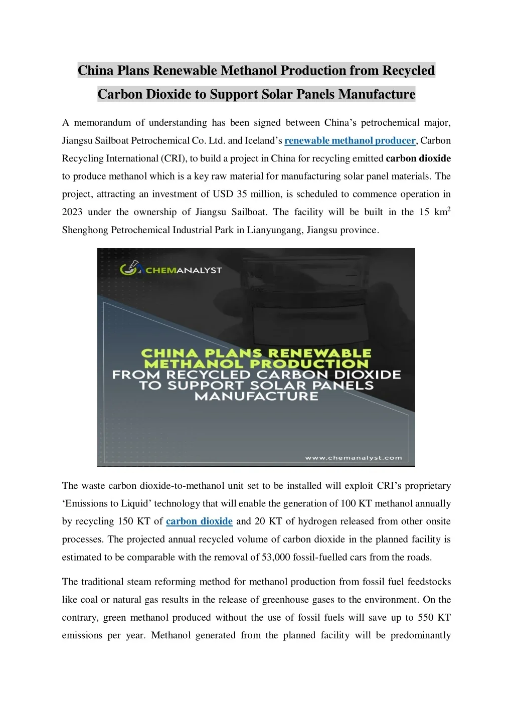 PPT - China Plans Renewable Methanol Production from Recycled Carbon ...