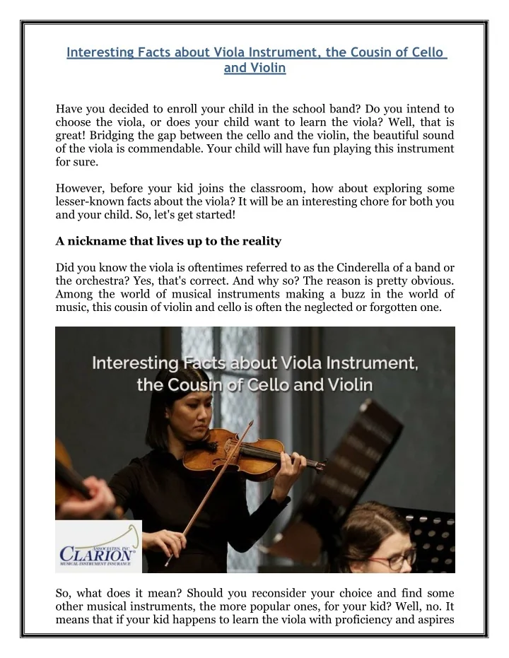PPT - Interesting Facts about Viola Instrument, the Cousin of Cello and ...