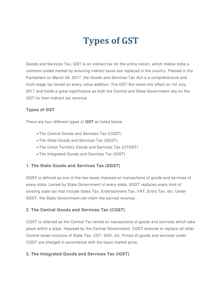 PPT - Types of GST PowerPoint Presentation, free download - ID:10962712