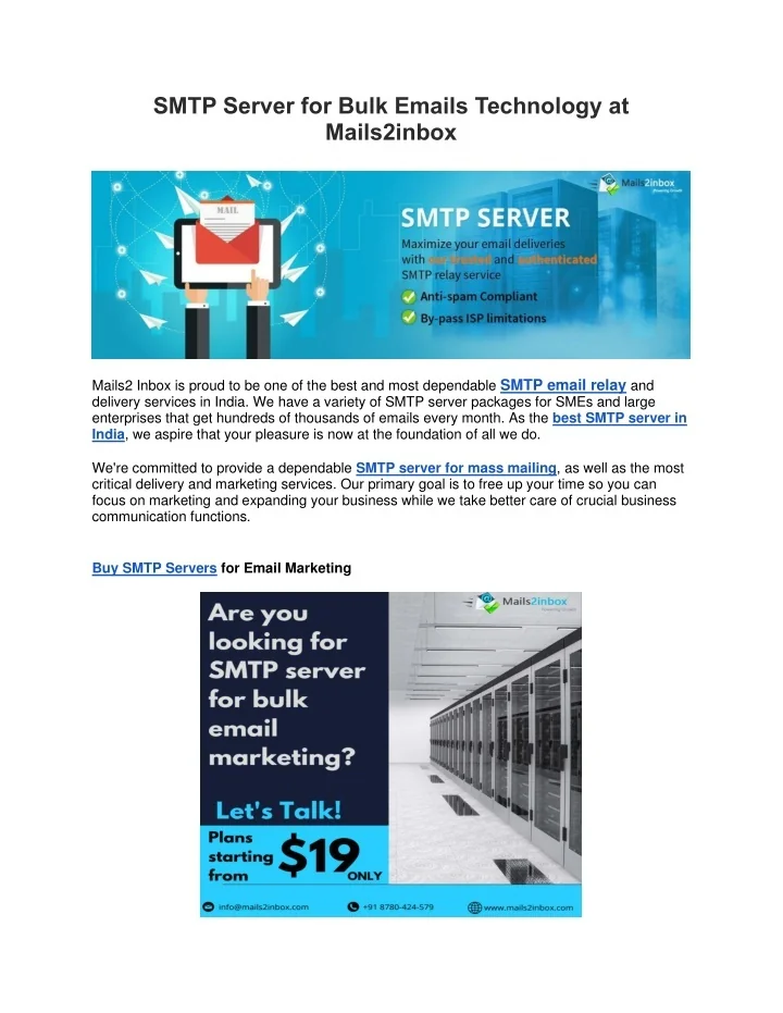 PPT - SMTP Server for Bulk Emails Technology - Mails2inbox PowerPoint ...