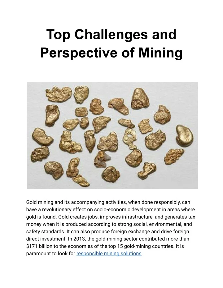 PPT - Top Challenges and Perspective of Mining PowerPoint Presentation ...