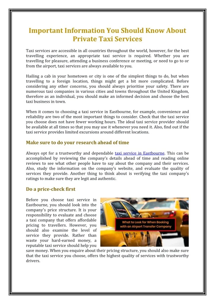 PPT - Important Information You Should Know About Private Taxi Services ...