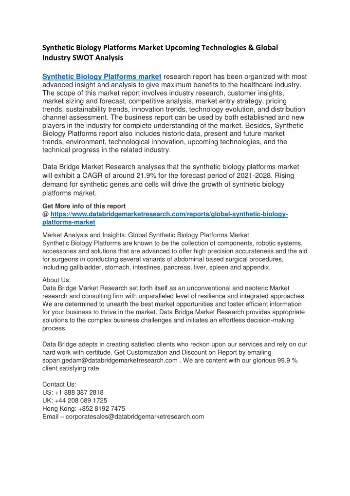 PPT - Synthetic Biology Platforms Market Upcoming Technologies & Global ... PPT - Synthetic Biology Platforms Market Upcoming Technologies & Global ...