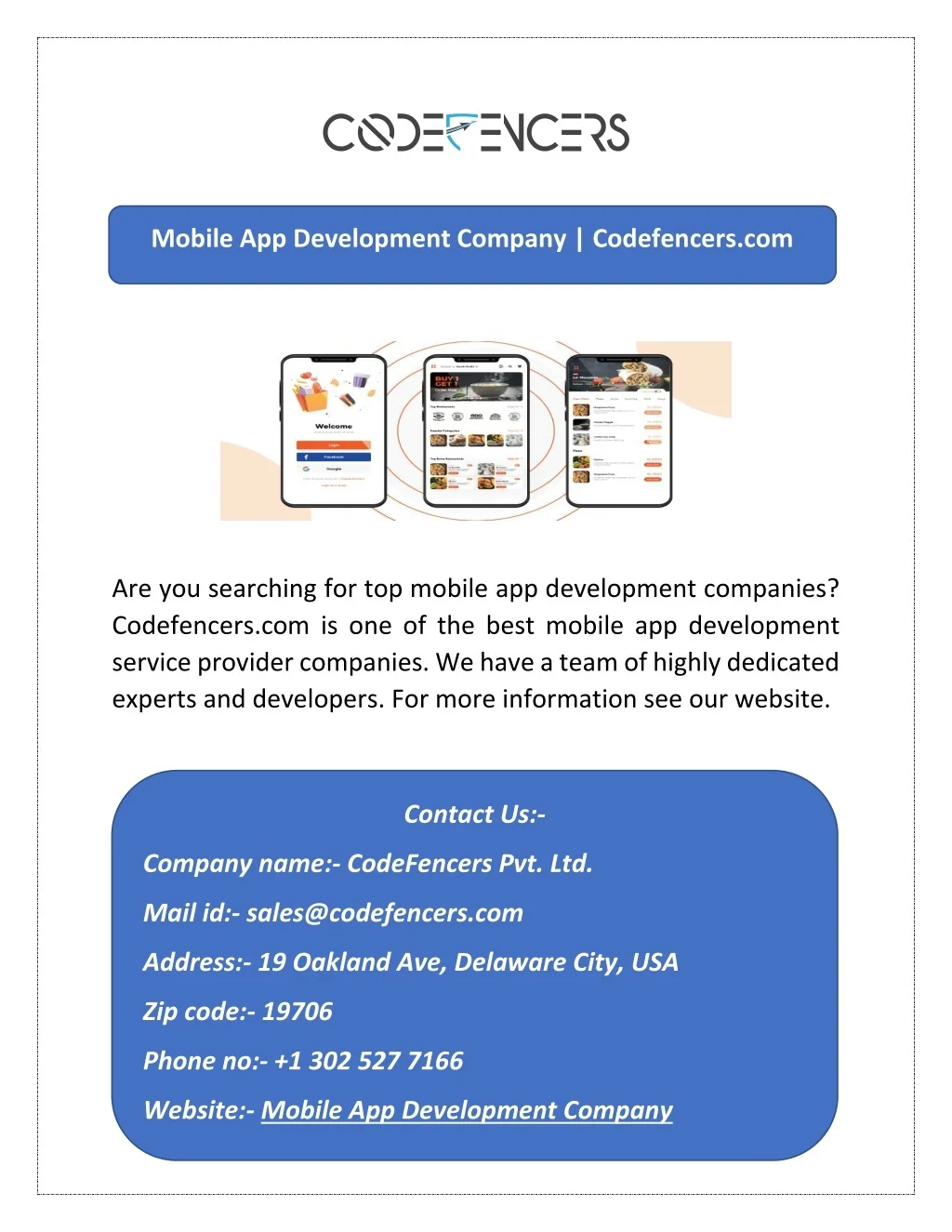 PPT - Mobile App Development Company | Codefencers.com PowerPoint ...