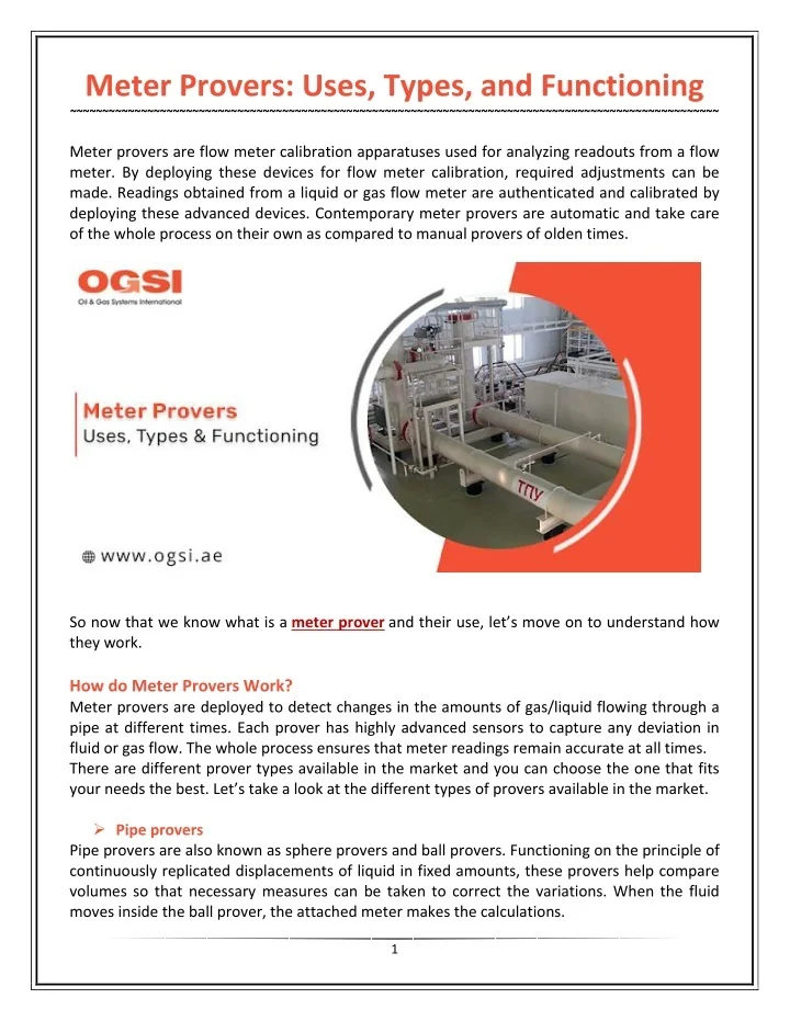 PPT - Meter Provers: Uses, Types, and Functioning PowerPoint ...