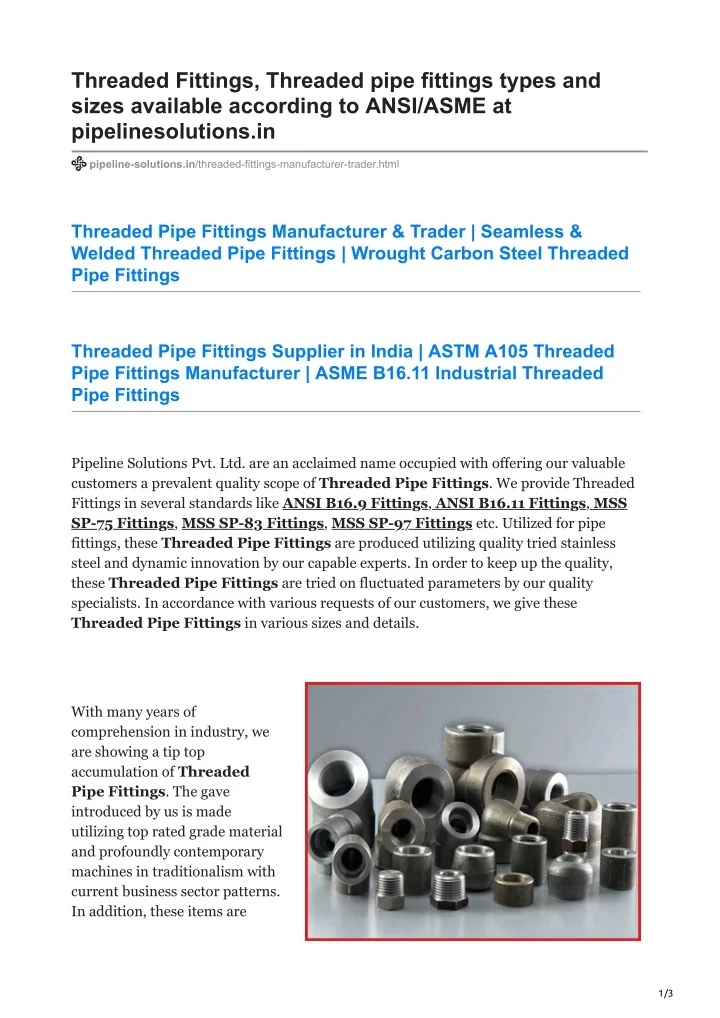 PPT - Authorized Distributors Threaded Pipe Fittings in India ...