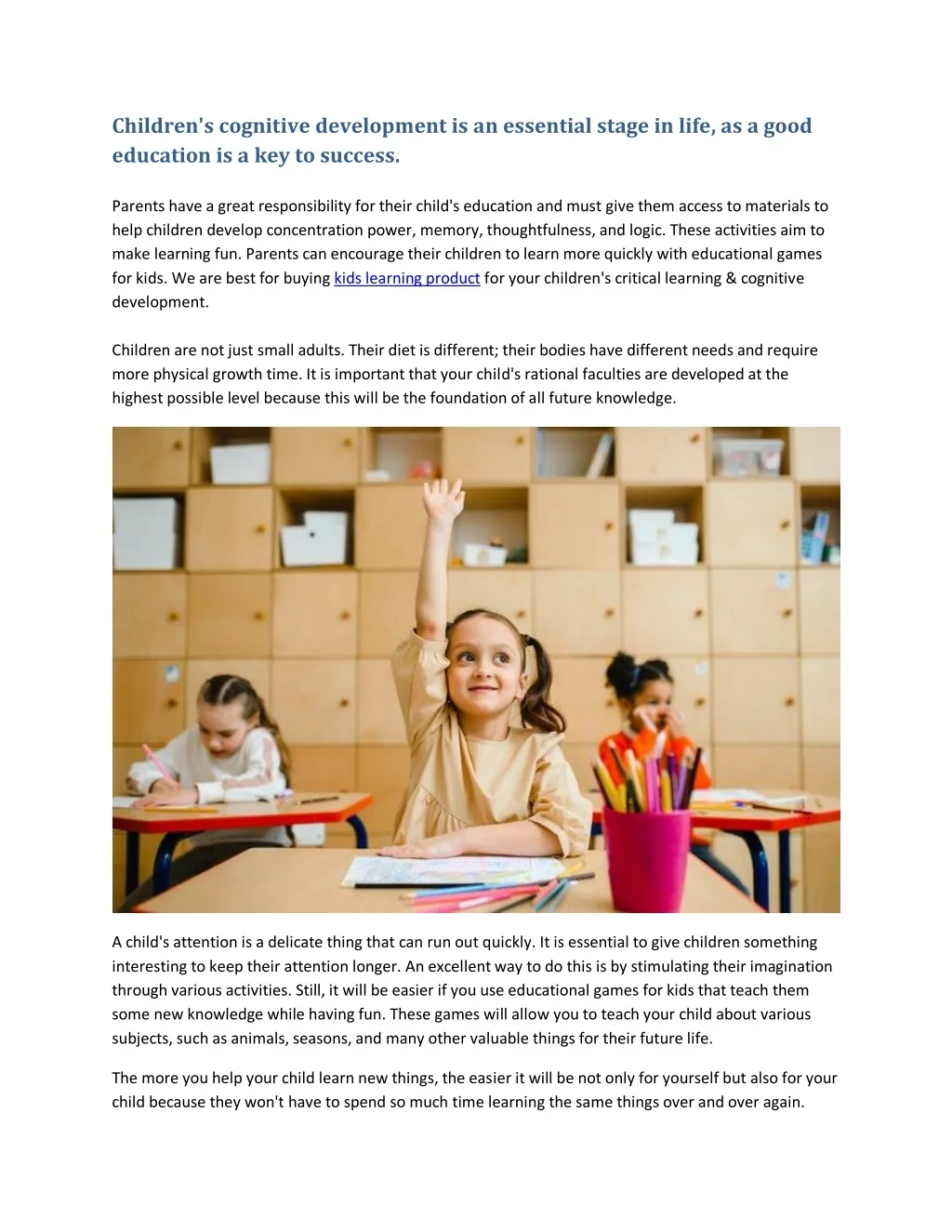PPT - Children's cognitive development is an essential stage in life ...