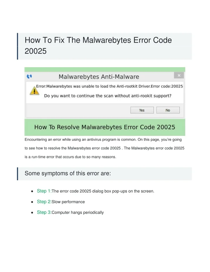 Ppt How To Fix Malwarebytes Error Code 20025 Powerpoint Presentation Id10971991