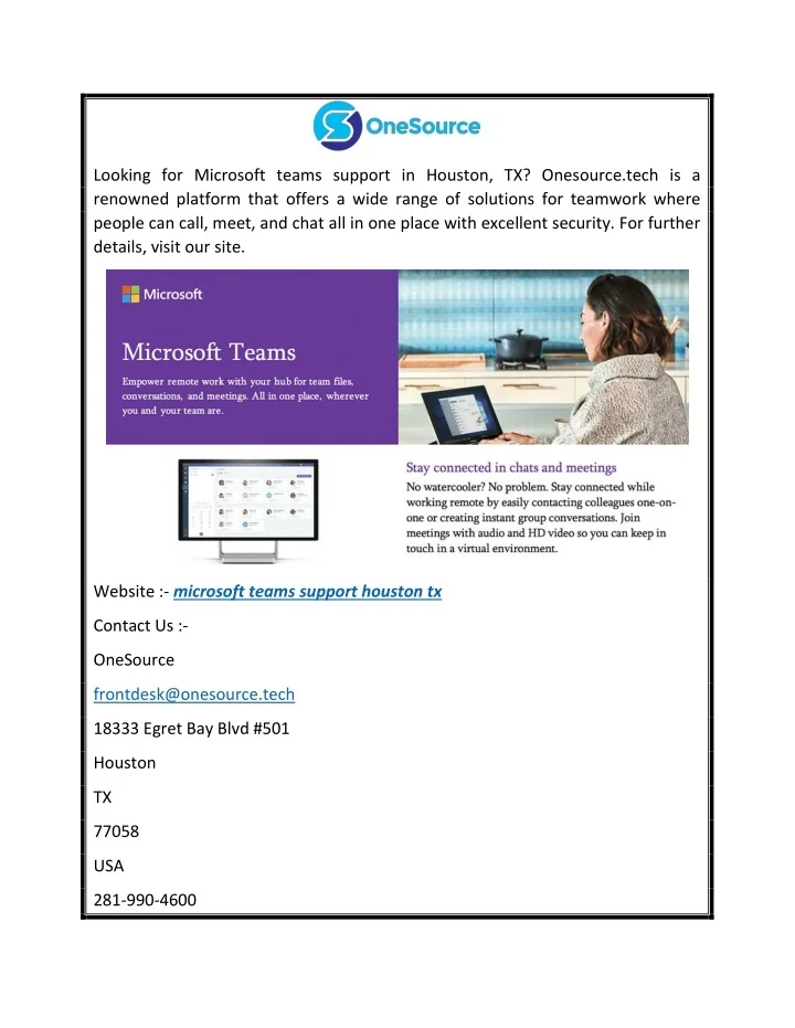 PPT - Microsoft Teams Support Houston TX Onesource.tech PowerPoint ...