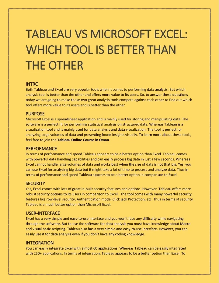 PPT - Tableau vs Microsoft Excel Which Tool Is Better Than the Other ...