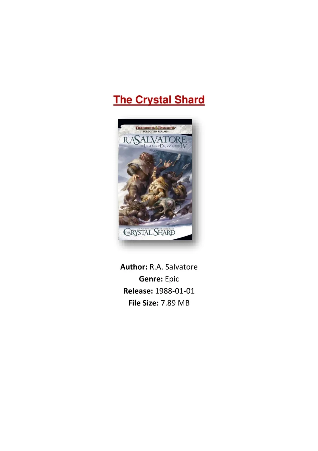 PPT - [PDF] Free Download The Crystal Shard By R.A. Salvatore ...