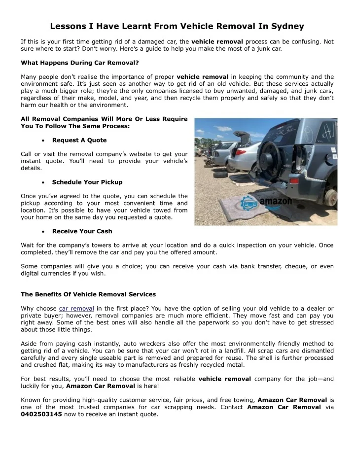 PPT - Lessons I Have Learnt From Vehicle Removal In Sydney PowerPoint ...