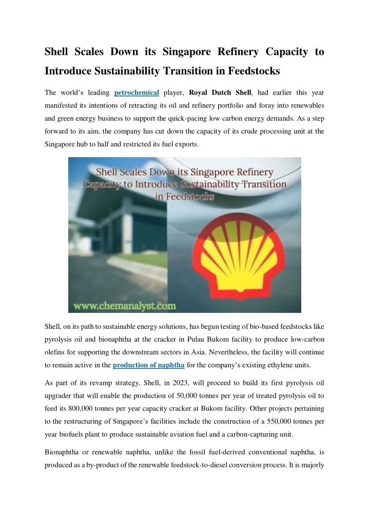PPT - Shell Scales Down its Singapore Refinery Capacity to Introduce ...