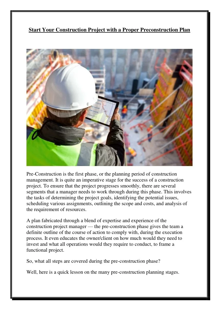 PPT - Start Construction Project with a Proper Preconstruction Plan ...