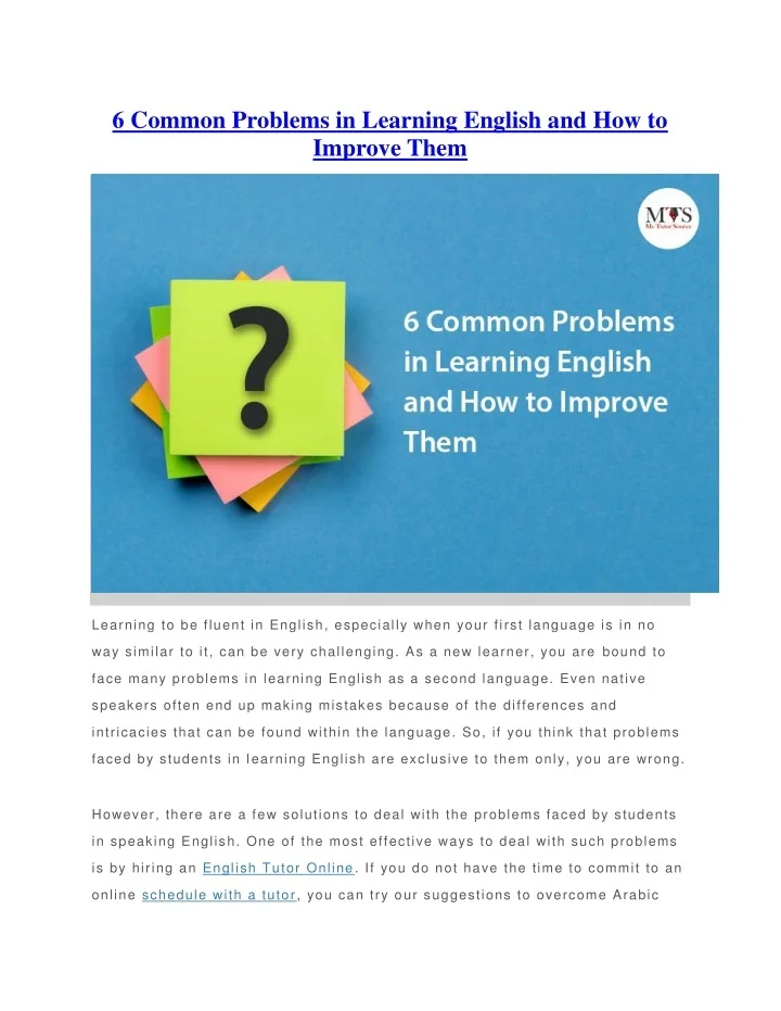 PPT - 6 Common Problems in Learning English and How to Improve Them ...