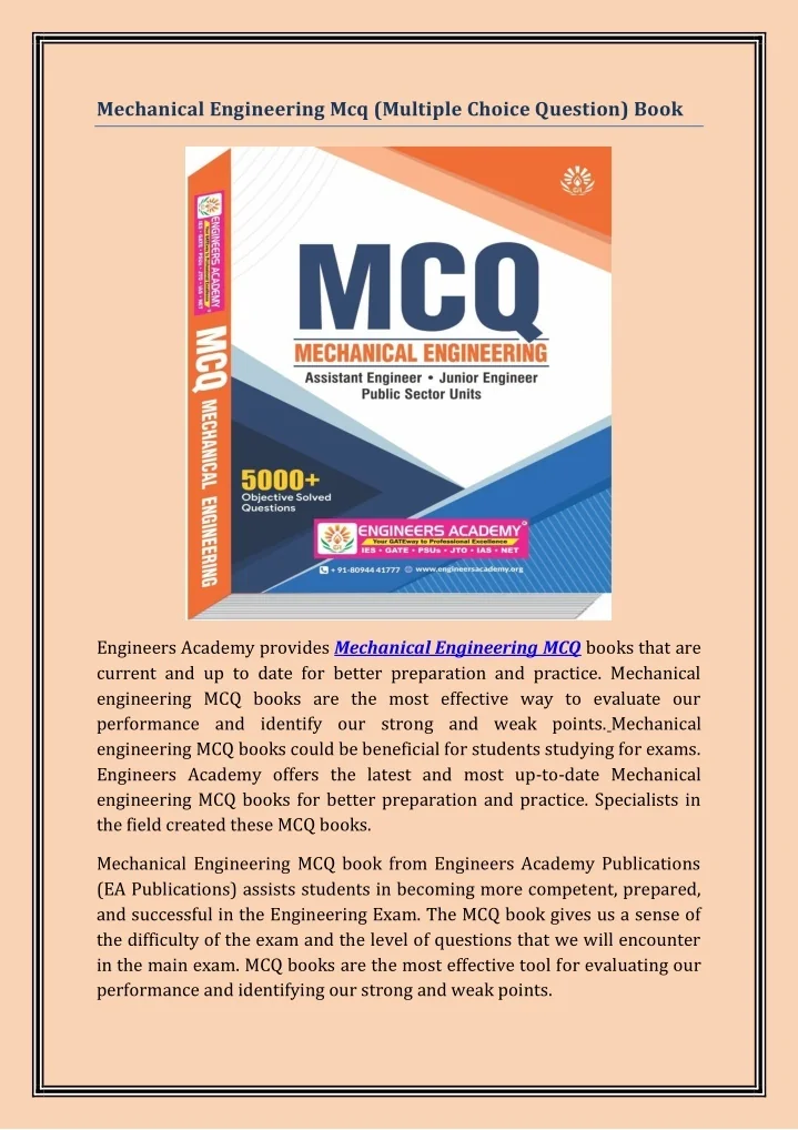 PPT - Mechanical Engineering Mcq (Multiple Choice Question) Book ...