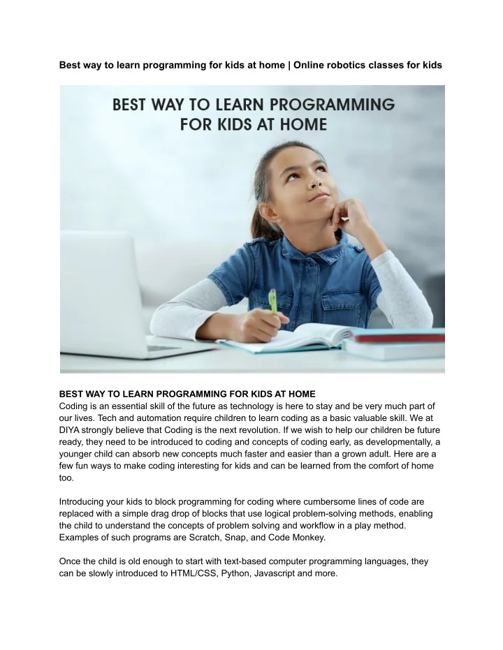 PPT - Best way to learn programming for kids at home _ Online robotics ...