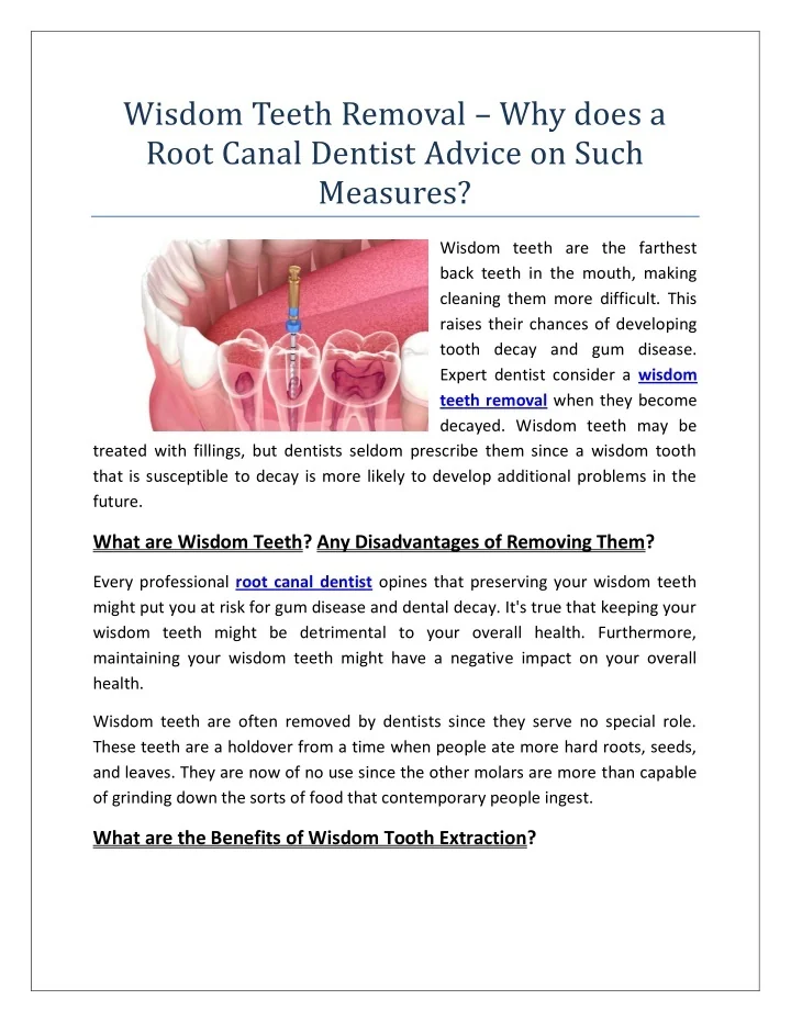 PPT - Wisdom Teeth Removal – Why does a Root Canal Dentist Advice on ...