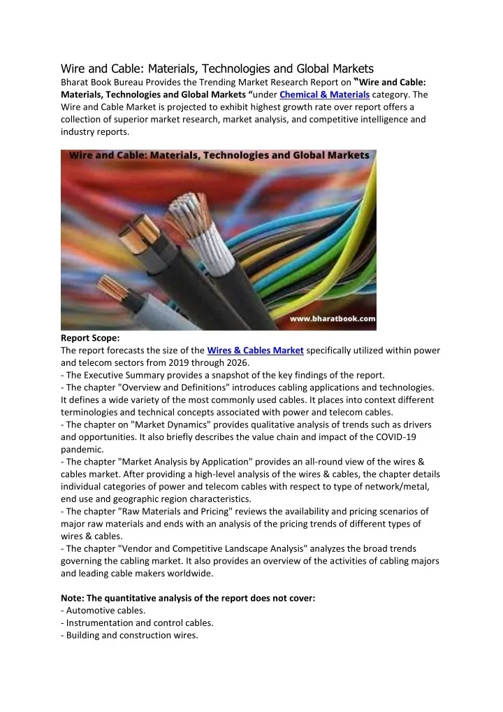 PPT - Wire and Cable: Materials, Technologies and Global Markets ...