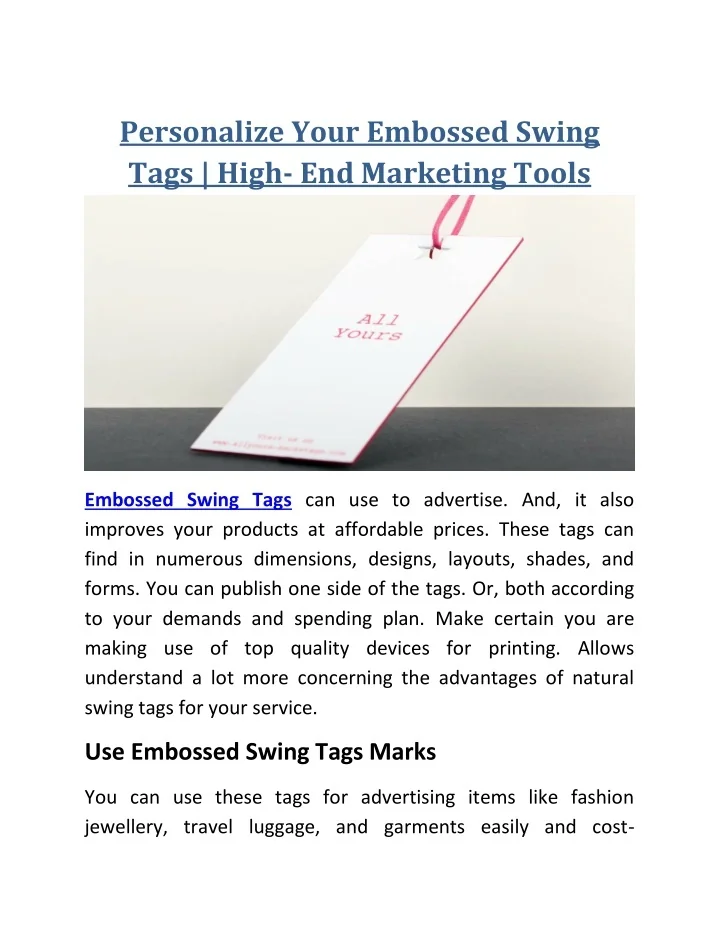 PPT - Personalize Your Embossed Swing Tags | High- End Marketing Tools ...