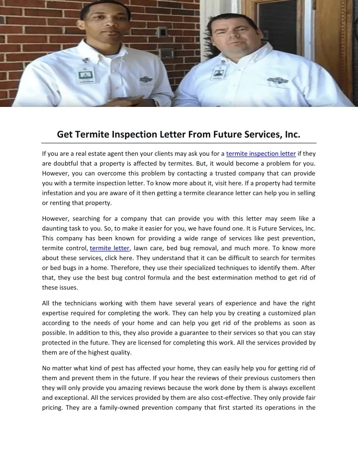PPT - Get Termite Inspection Letter From Future Services PowerPoint ...