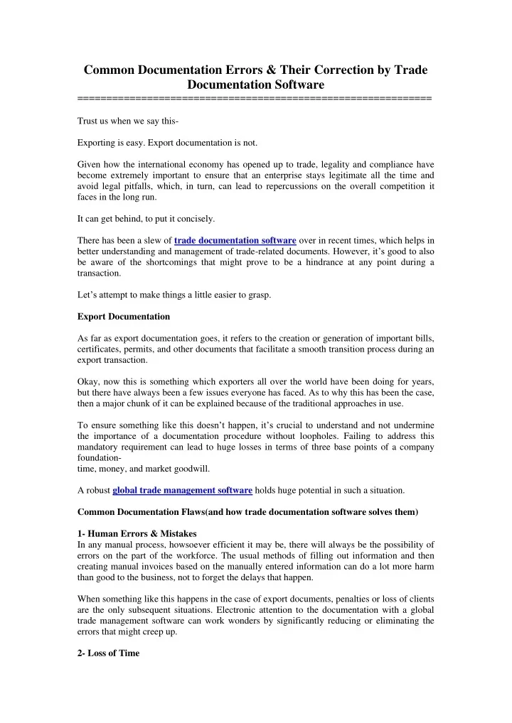 PPT - Common Documentation Errors & Their Correction by Trade Documentation Software PowerPoint ...