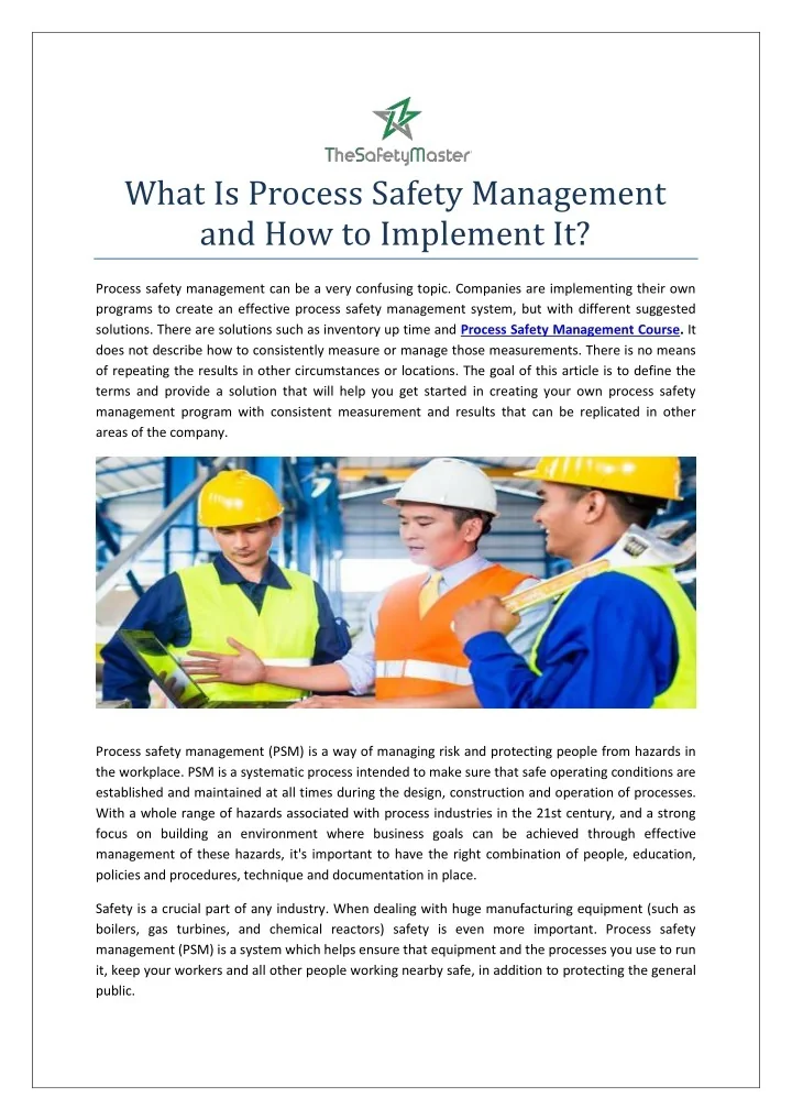 PPT - What Is Process Safety Management and How to Implement It ...