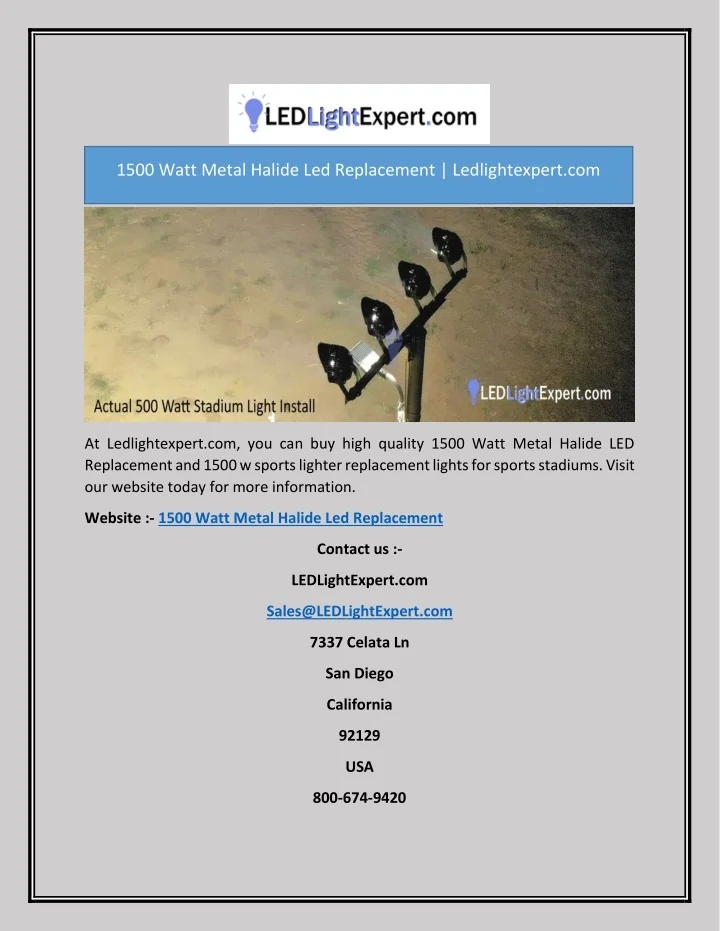 PPT - 1500 Watt Metal Halide Led Replacement | Ledlightexpert.com ...