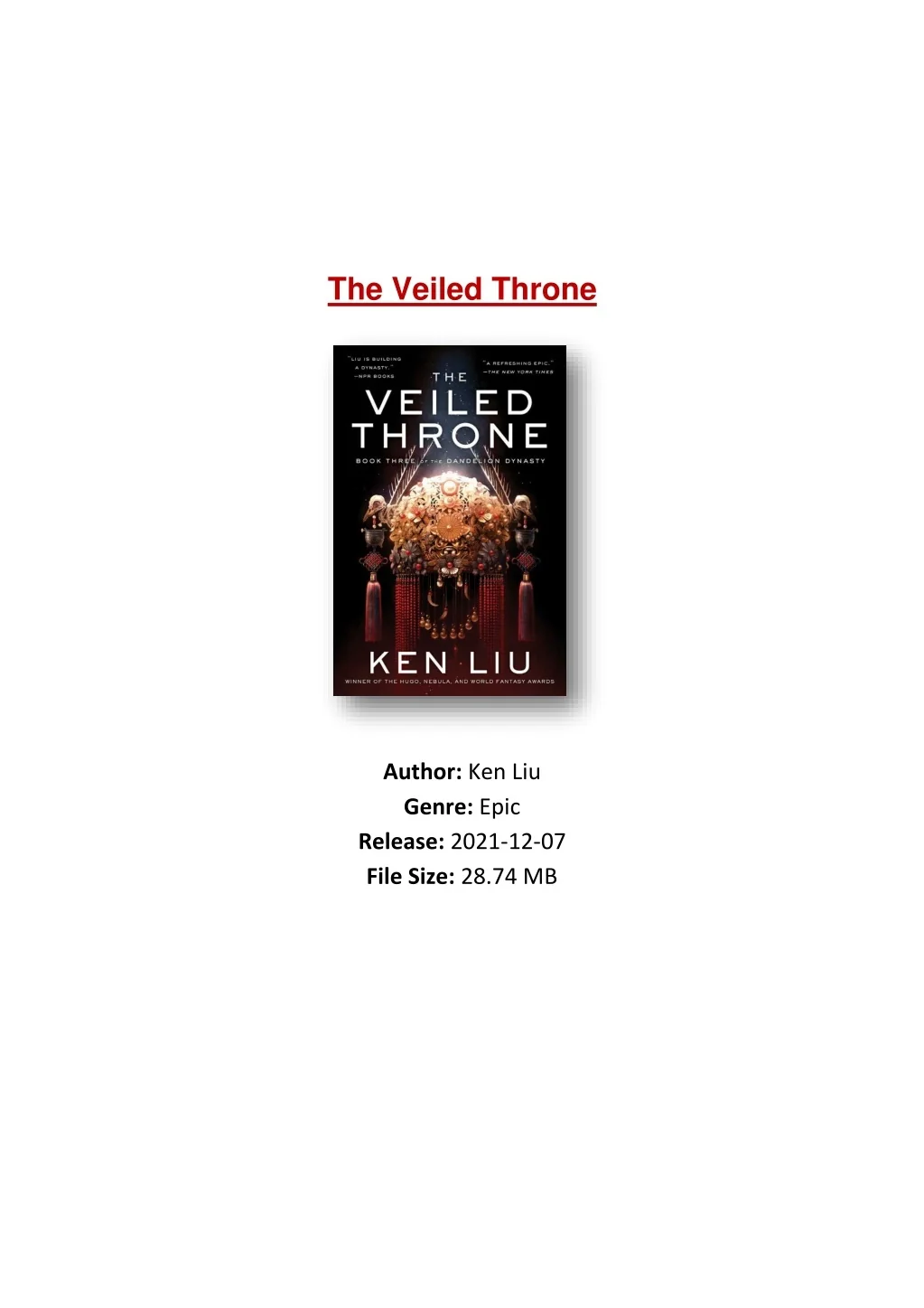 PPT - [PDF] Free Download The Veiled Throne By Ken Liu PowerPoint ...