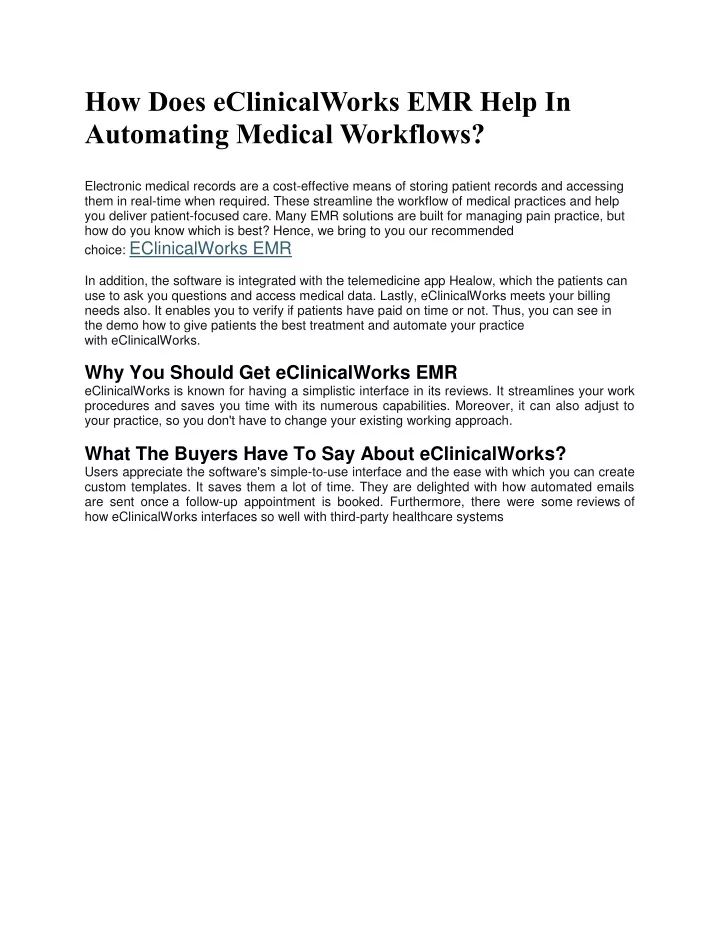 PPT - How Does eClinicalWorks EMR Help In Automating Medical Workflows ... PPT - How Does eClinicalWorks EMR Help In Automating Medical Workflows ...