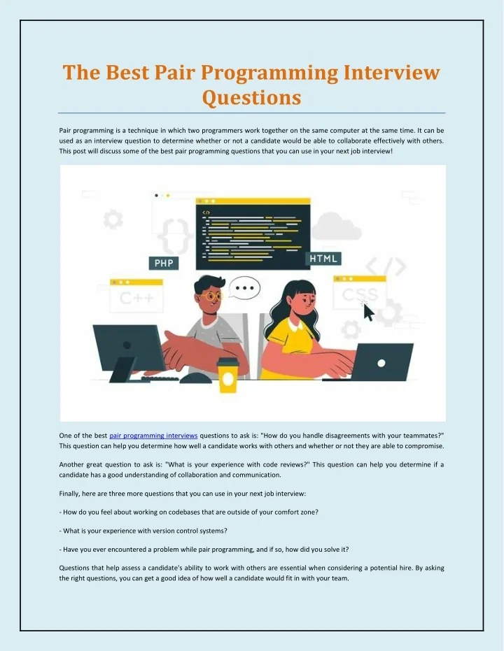 PPT - The Best Pair Programming Interview Questions PowerPoint Presentation - ID:11015439