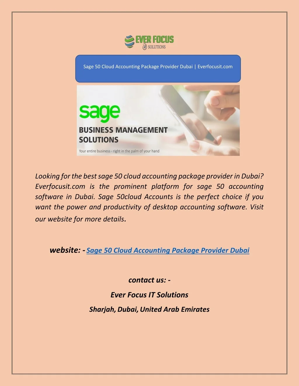 PPT - Sage 50 Cloud Accounting Package Provider Dubai | Everfocusit.com ...