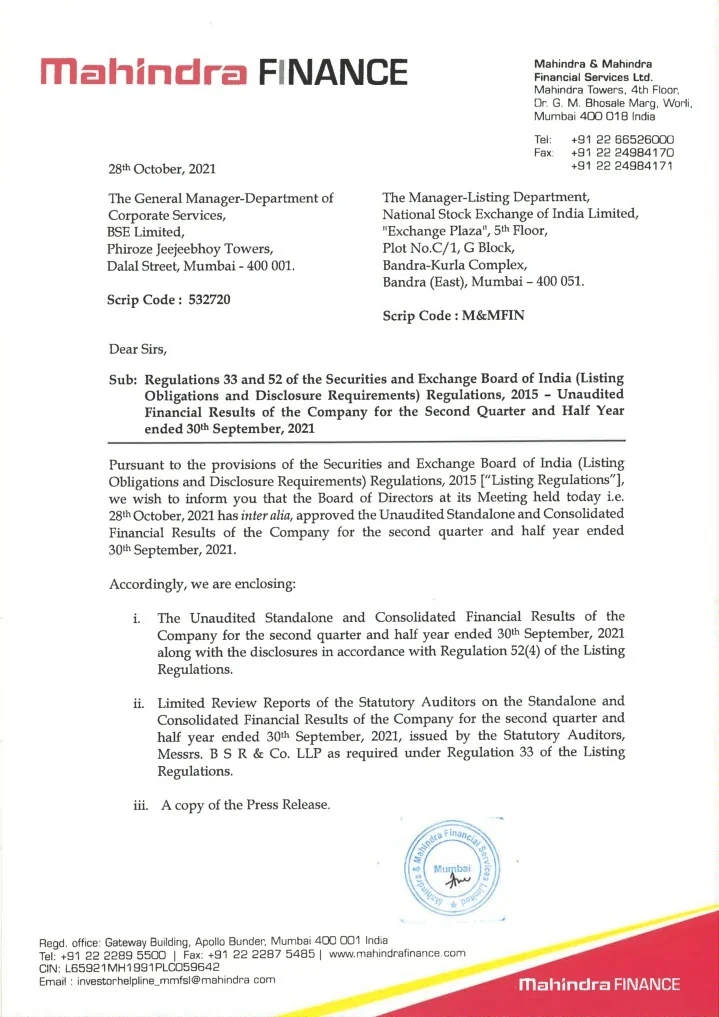 PPT - MAHINDRA AND MAHINDRA FINANCIAL SERVICES LTD. Regulations 33 and ...