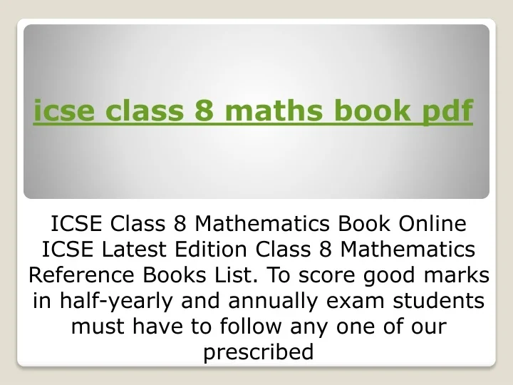 PPT ICSE Mathematics Class 8 Book PowerPoint Presentation Free 